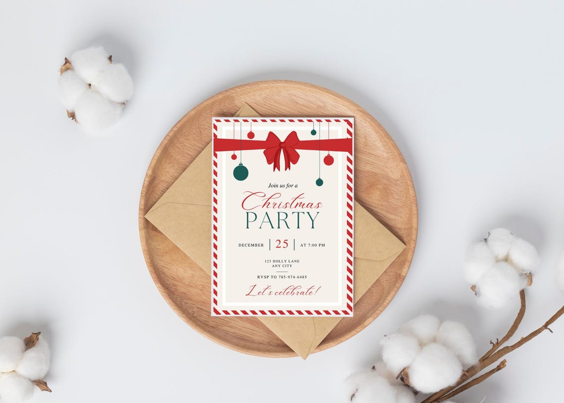 Editable Christmas Party Invitation: Holiday Trees (canva Template ...