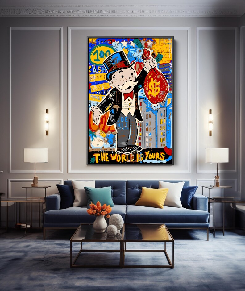 Monopoly Man Fashion Unique Modern Painting Abstract Framed Canvas Wall ...