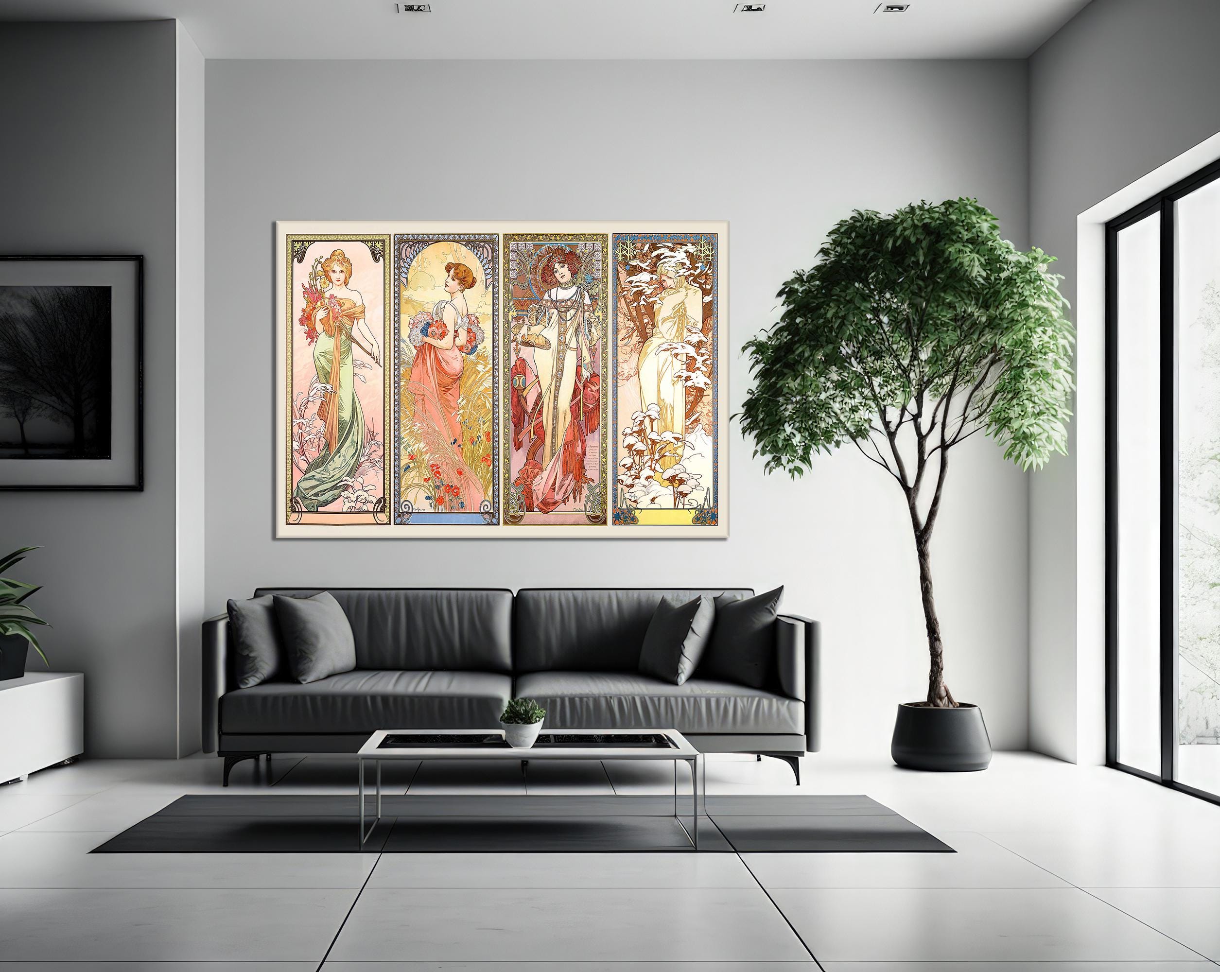 Alphonse Mucha Four Seasons Canvas Art Set, Art Nouveau Reproduction ...
