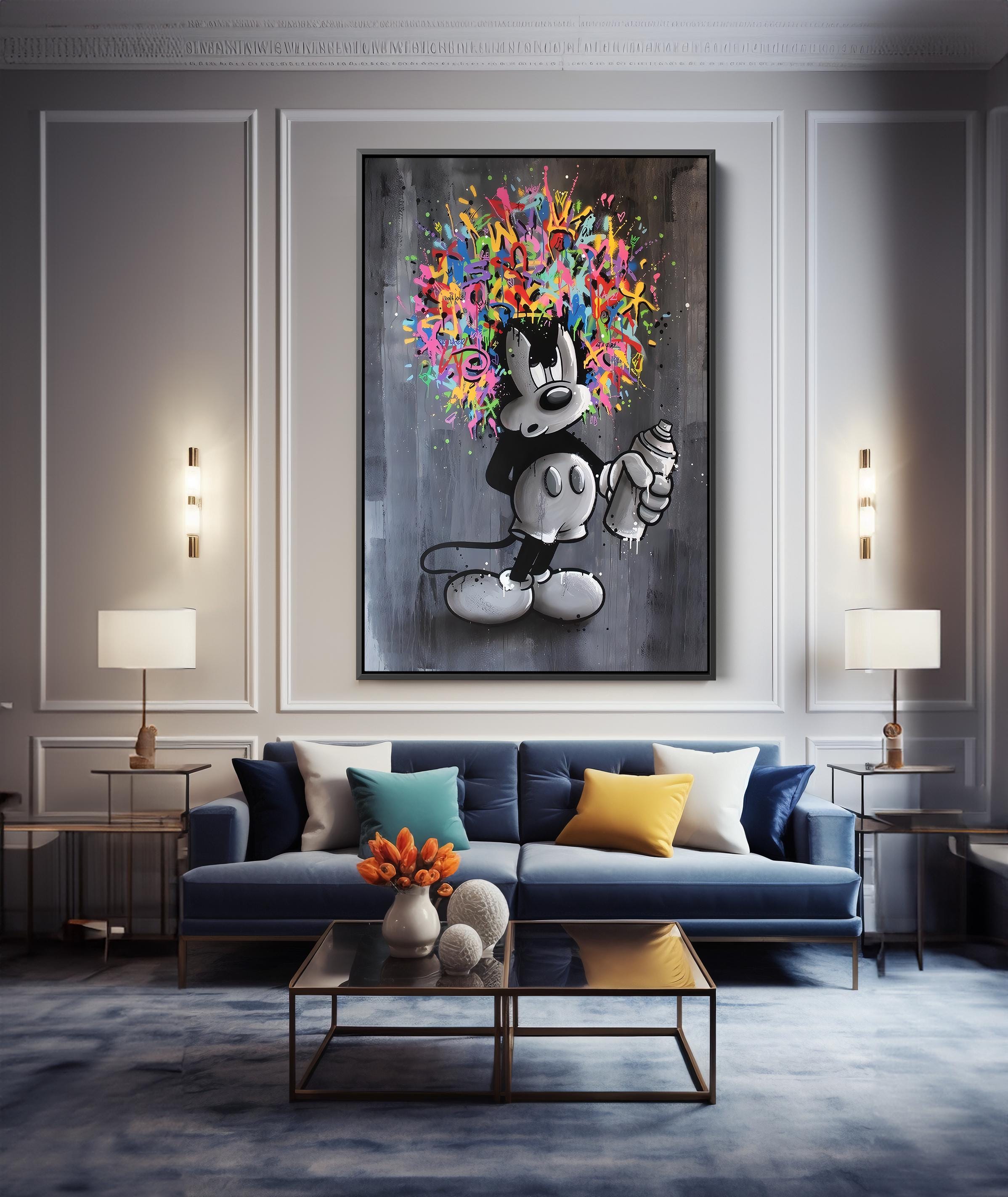 Mickey Mouse Abstract Pop Art Canvas Wall Art, Luxury Painting Fashion ...