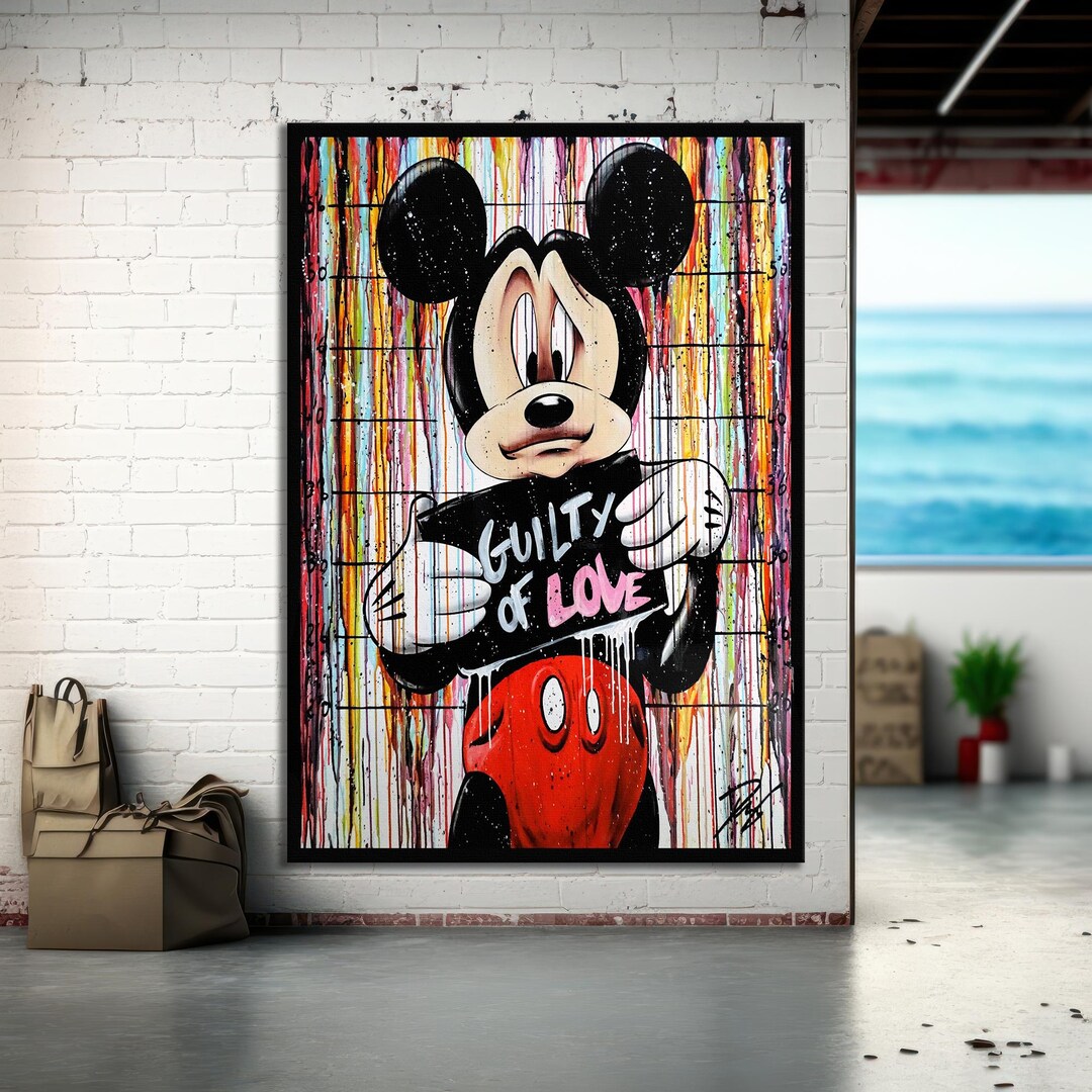 Guilty Love Mickey Mouse Graffiti Pop Art Canvas, Banksy Style Pop Art ...