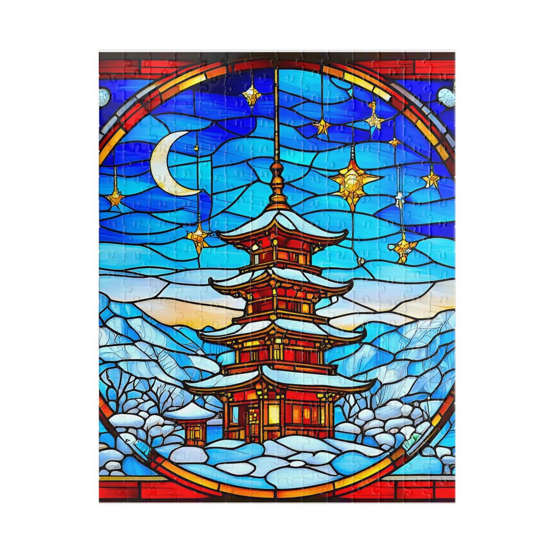 Moonlit Pagoda, Japanese Stained Glass Puzzle, 252 Pieces, Sacred ...