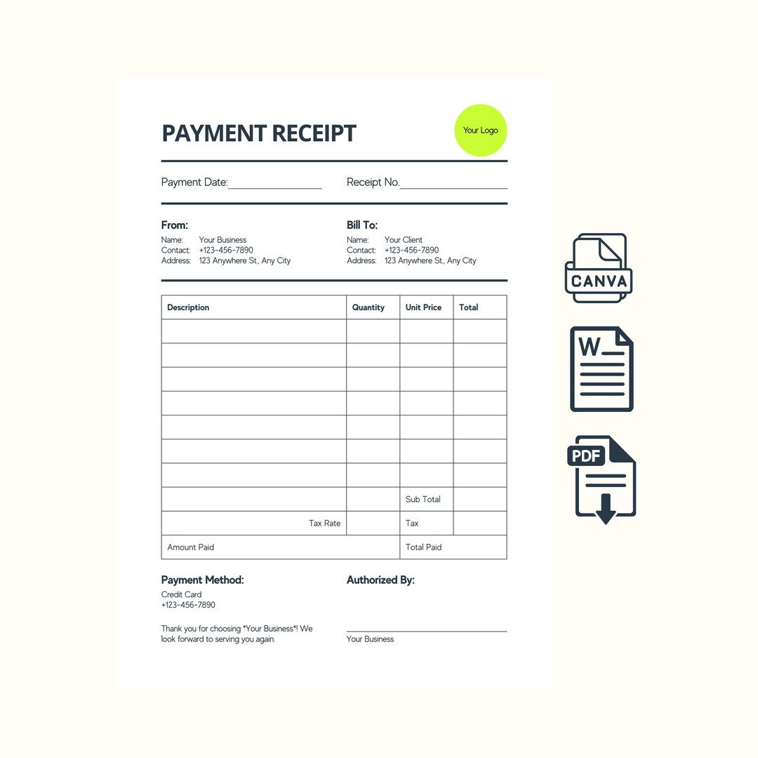 A4 Receipt Template | Editable Word, Canva and PDF | Professional ...