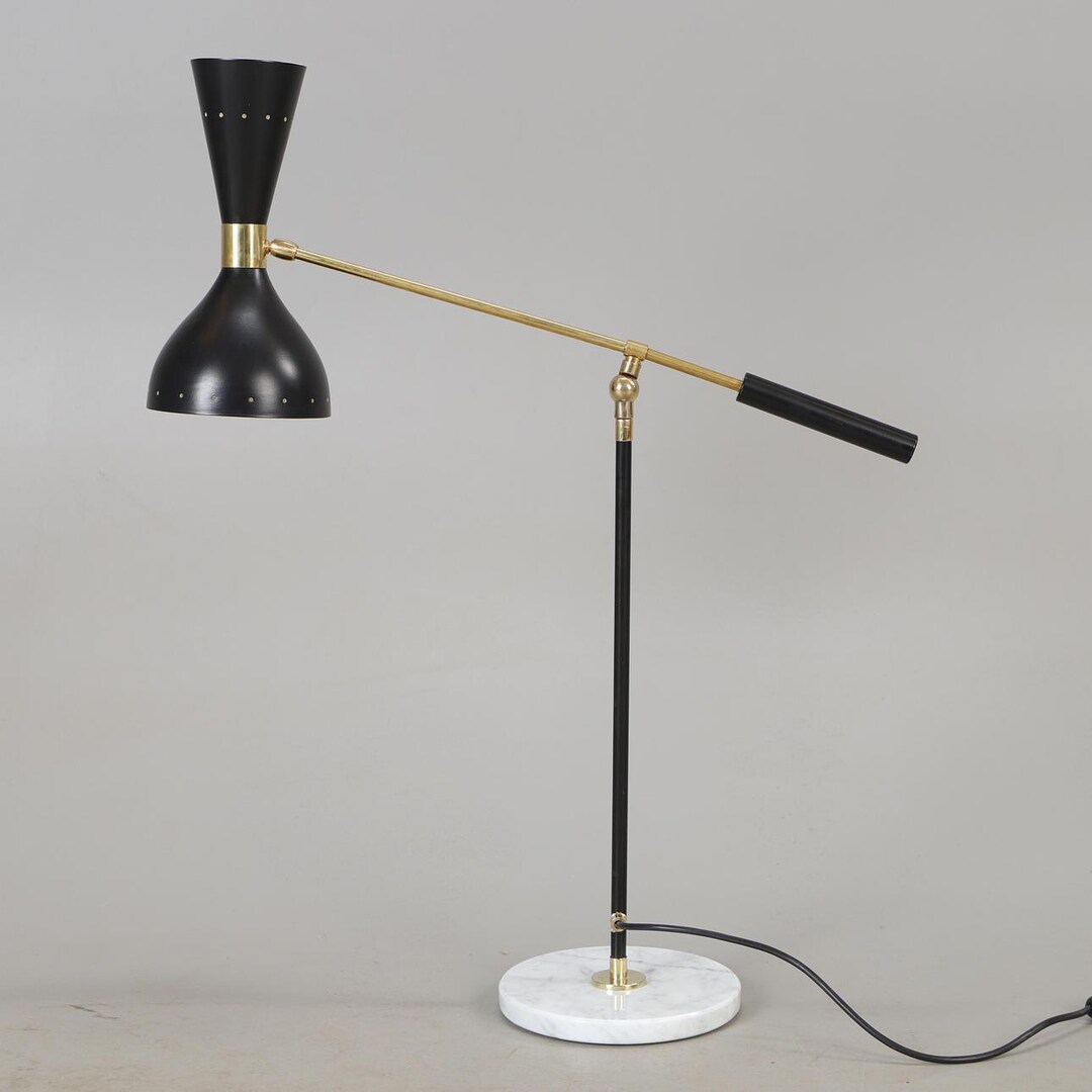 Italian Marble & Brass Table Lamp Crane Moonlight Contemporary Dual ...