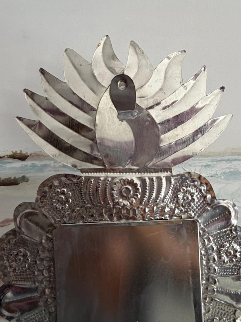 XL Rose Gold Frida Nicho - Tin Sacred Heart, Mexican Folk Art Milagro ...