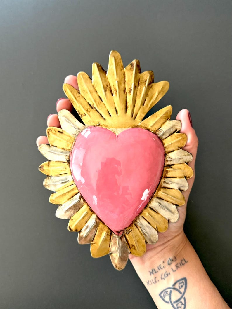 Medium Rayos 5”x 7.25” - Tin Sacred Heart, Mexican Folk Art, Ex-voto ...