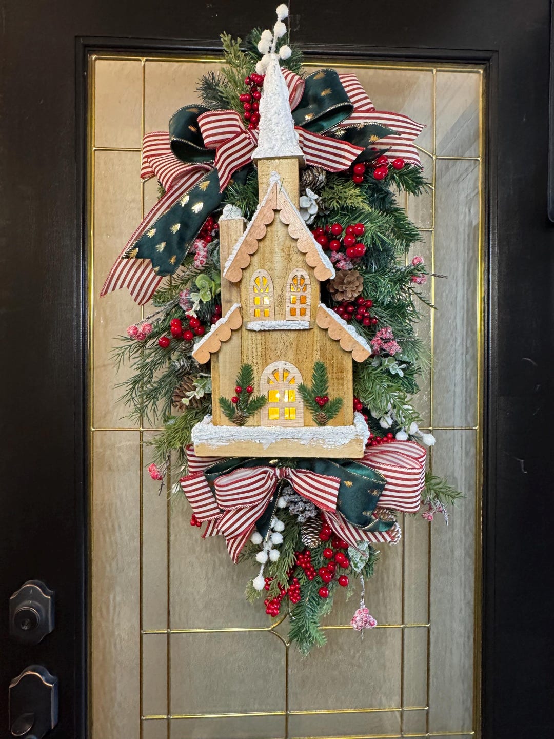 Handcrafted Lighted Christmas Church Door Swag – Holiday Décor - Etsy