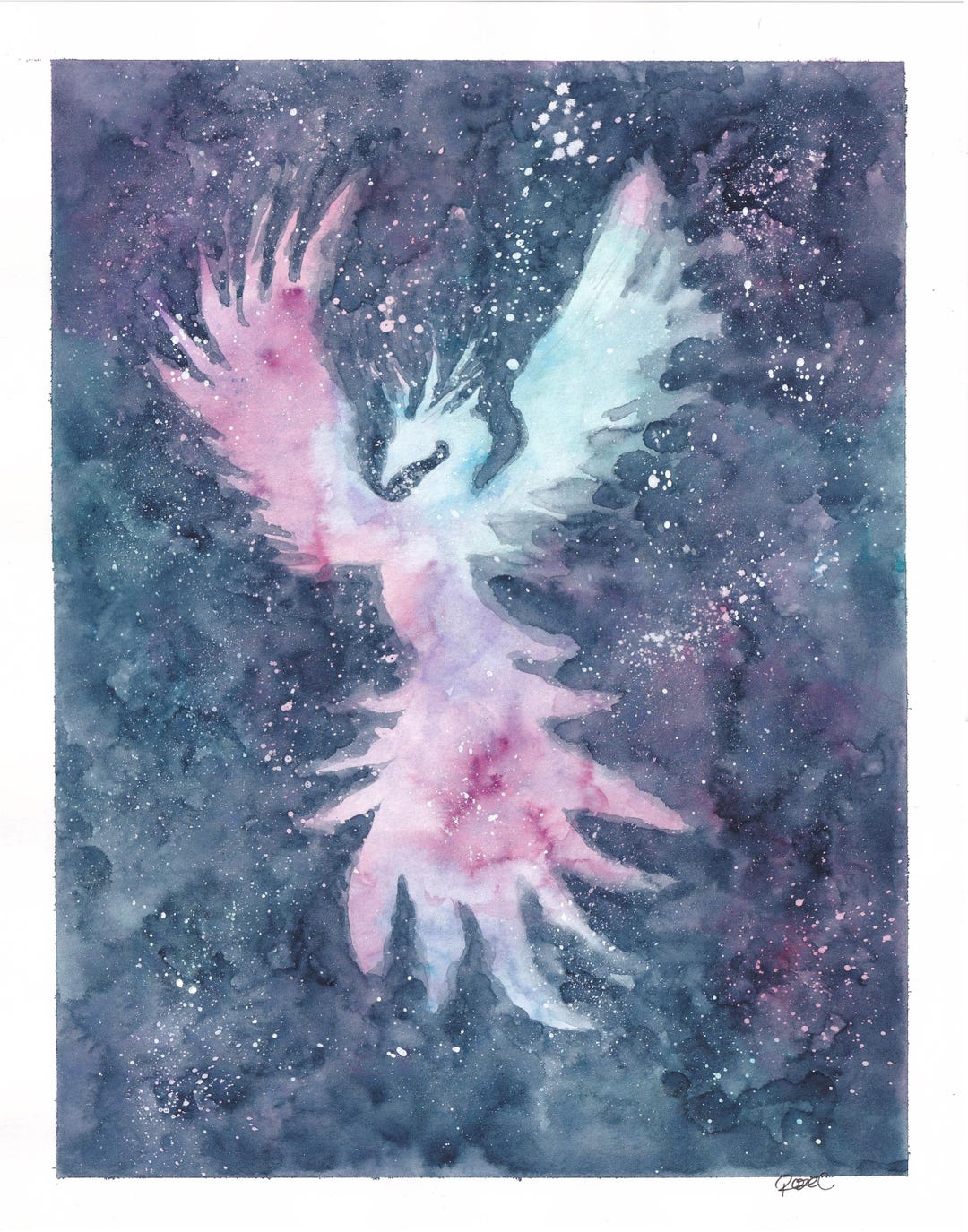 Phoenix Mythical Nebula - Original Watercolor Painting 11x14 - Magical ...