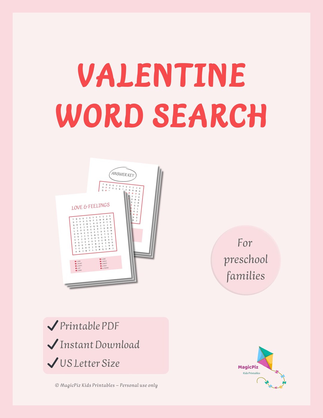 Valentine Word Search for Kids – Preschool Valentine’s Day Printable ...