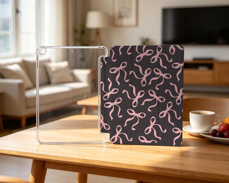 Coquette Bow Pattern iPad Case, Ribbon Print Tablet Cover for Women ...
