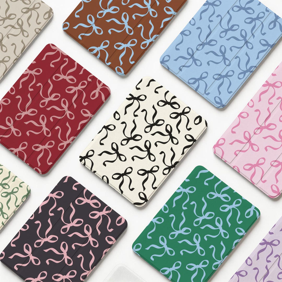 Coquette Bow Pattern iPad Case, Ribbon Print Tablet Cover for Women ...