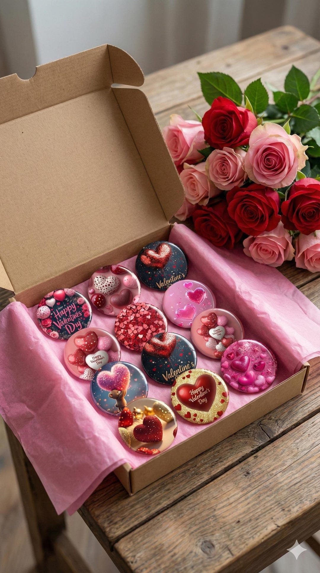 Valentine’s Day Pins Set – Romantic Heart Buttons – Handmade Love Gift ...