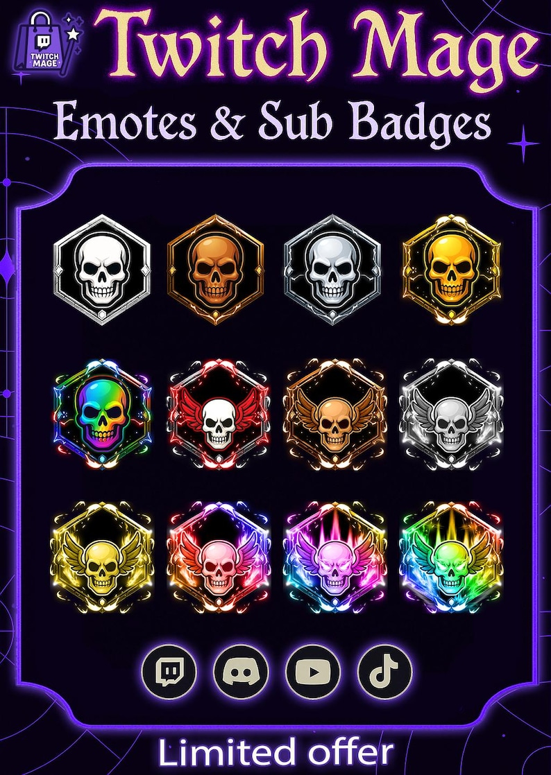 Twitch Sub Badges | Skull Sub Badges | Sub Badges Pack | Skull Badges ...