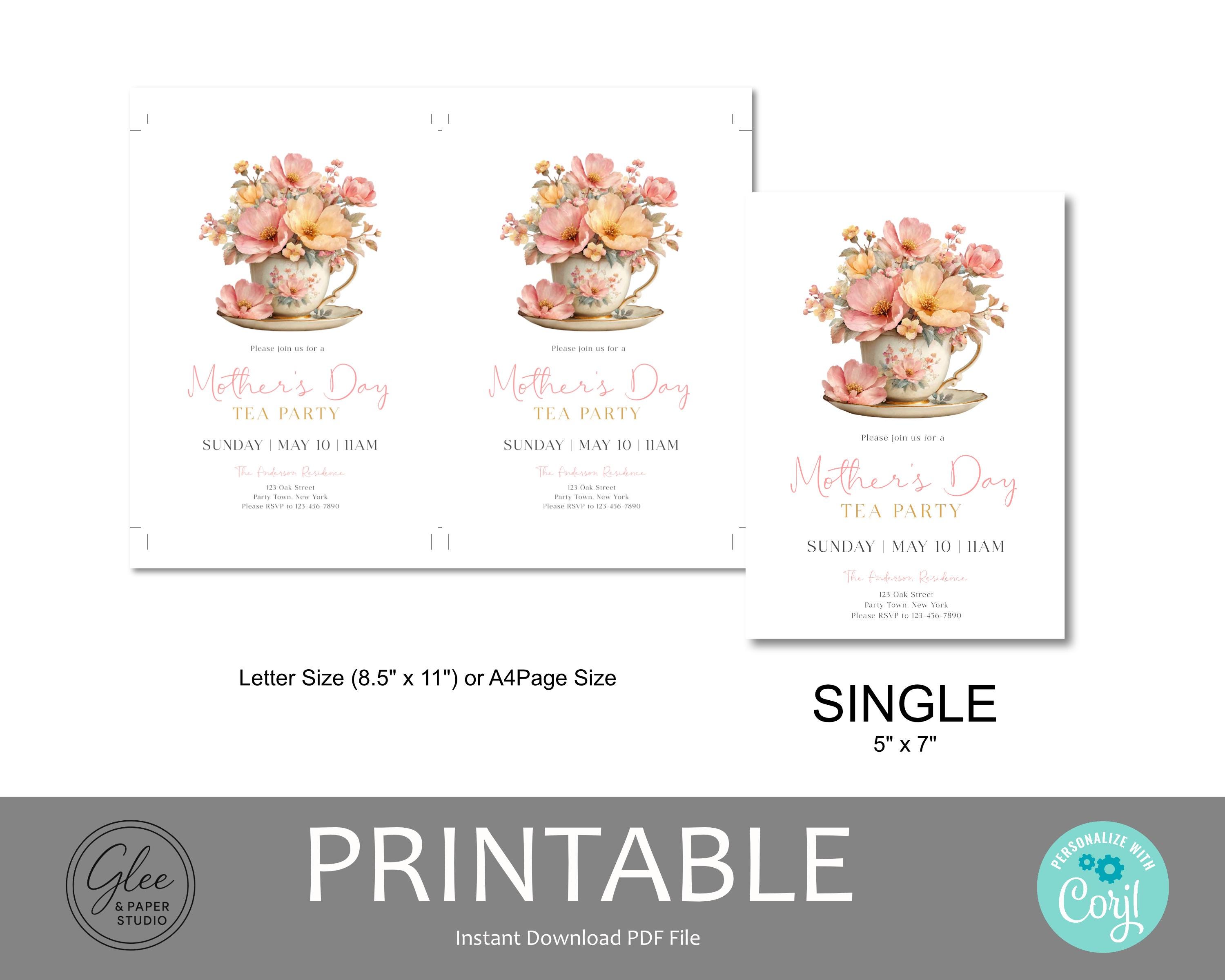Editable Mother's Day Tea Party Invitation Template - Etsy