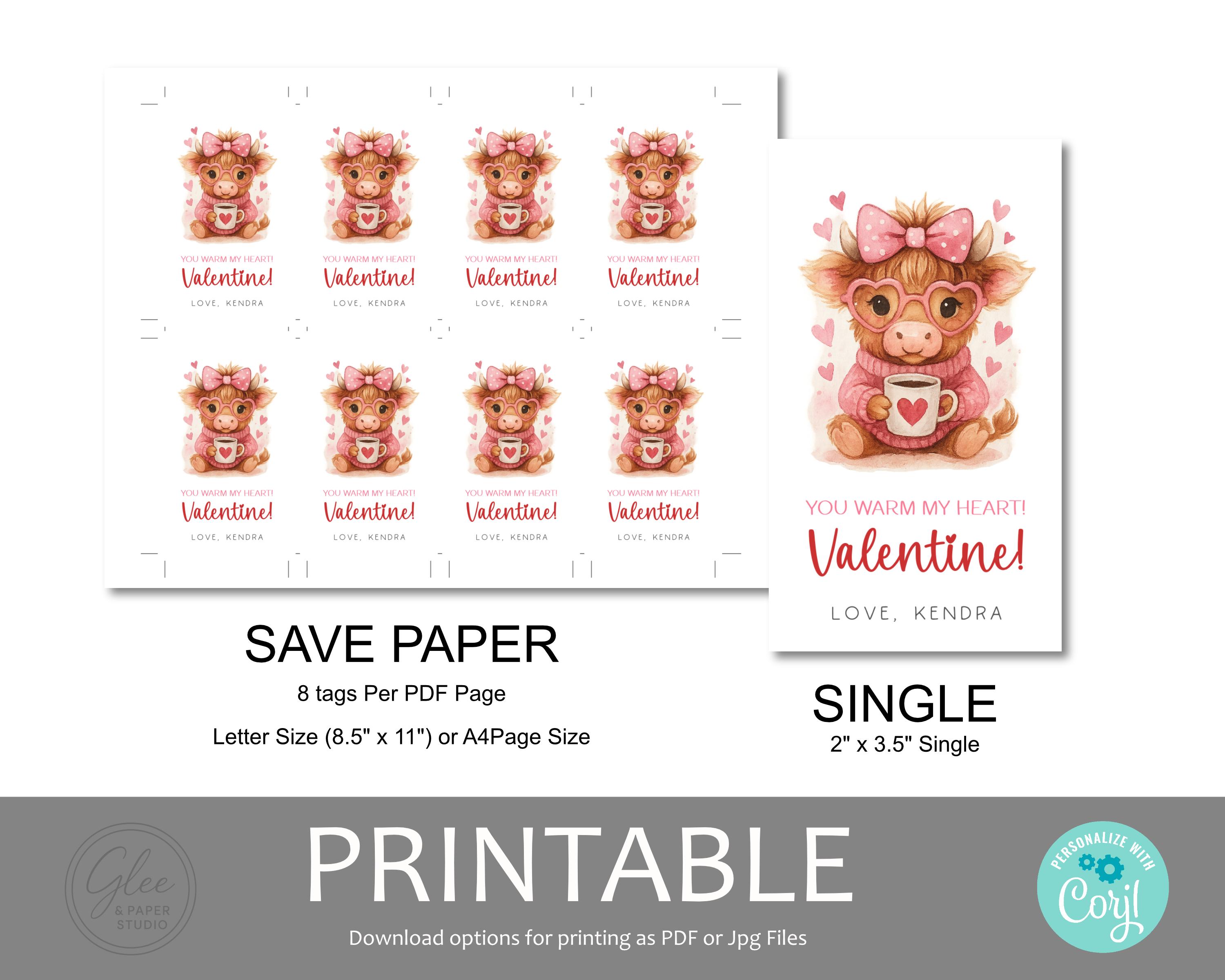 Editable Highland Cow Valentine Tag • Printable Favor Tag - Etsy