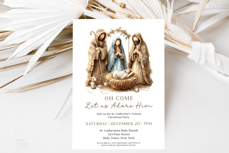 Nativity Christmas Invitation Template: Church Event, Parish Gathering ...