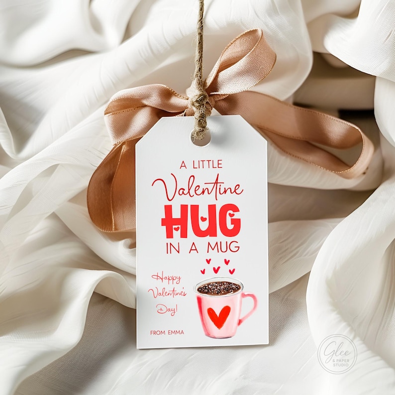 Editable Hug in a Mug Valentine Tag, Coffee Valentine Favor Gift Tag - Etsy