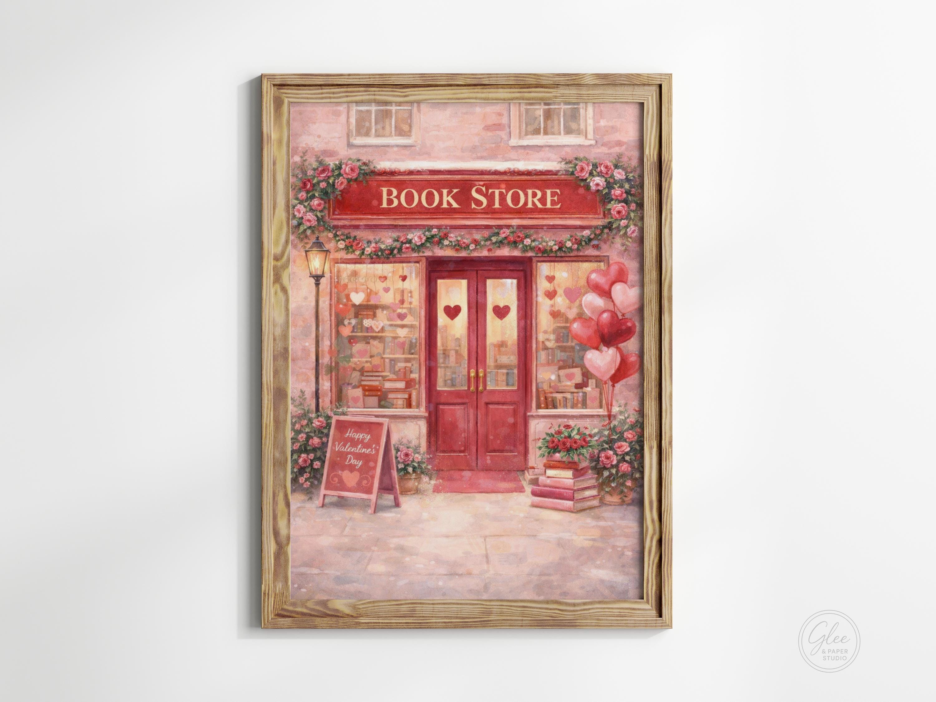 Valentine Bookstore Art Print, Romantic Cozy Bookshop (digital Download ...