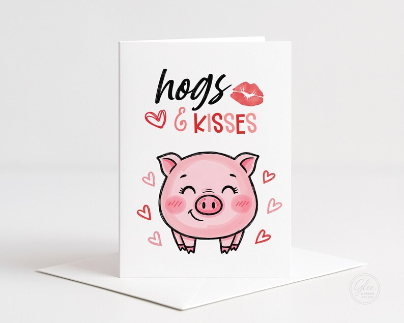 Hogs and Kisses Valentine Card Printable, Cute Pig Valentine Card ...