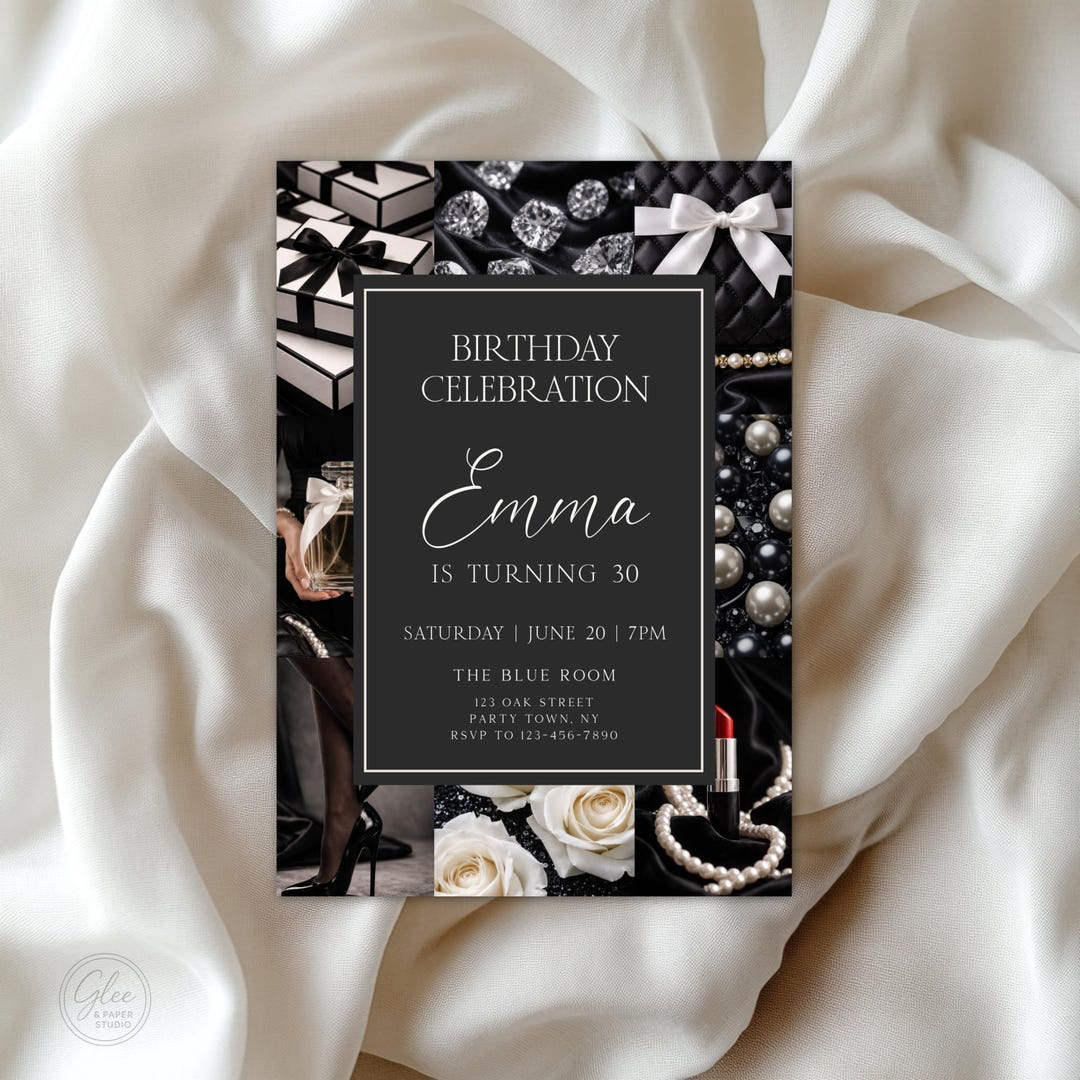 Black Glam Birthday Invitation Template | Elegant Milestone Party ...
