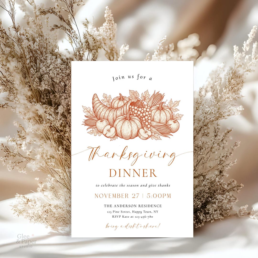 Editable Thanksgiving Dinner Invitation: Fall Harvest Cornucopia (PDF ...