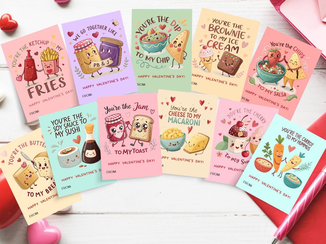 Food Pun Valentine Cards, Kids Classroom Valentines (PDF) - Etsy