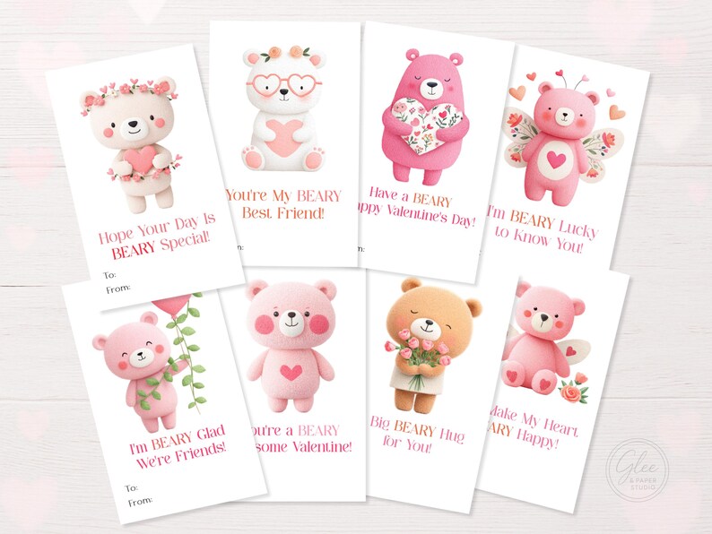 Bear Valentine Tags Printable • Kids Classroom Cards • BEARY Sweet ...