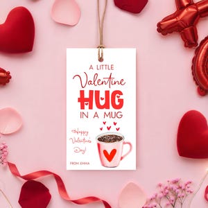 Editable Hug in a Mug Valentine Tag, Coffee Valentine Favor Gift Tag - Etsy