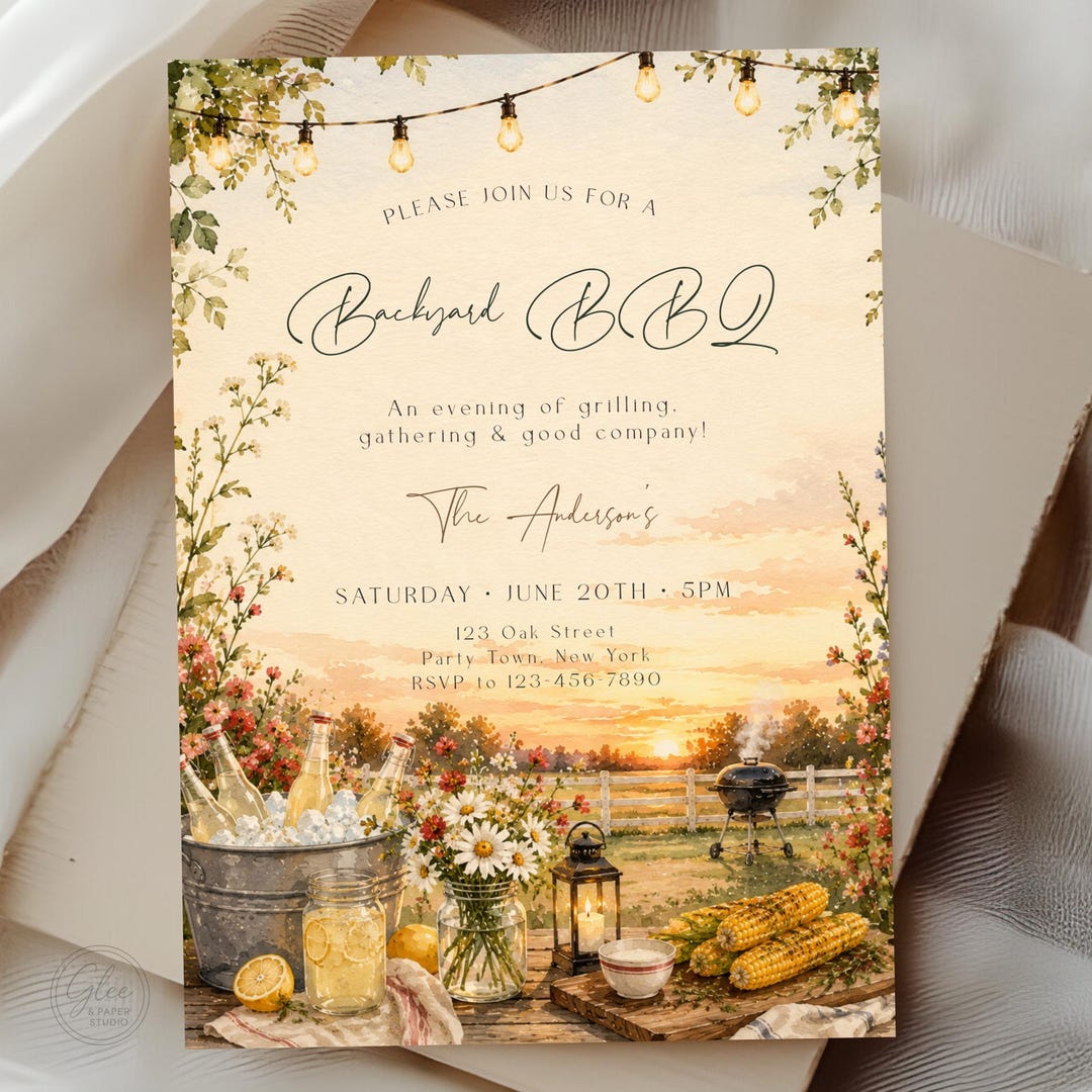 Backyard BBQ Invitation Template, Summer Cookout Party Invite, BBQ ...