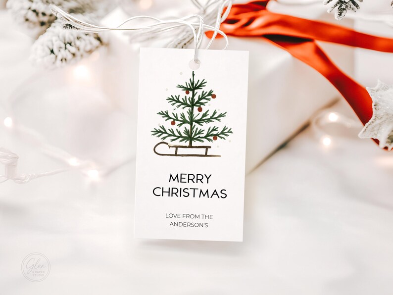 Editable Christmas Gift Tag – Modern Tree Holiday Favor Tag Template - Etsy