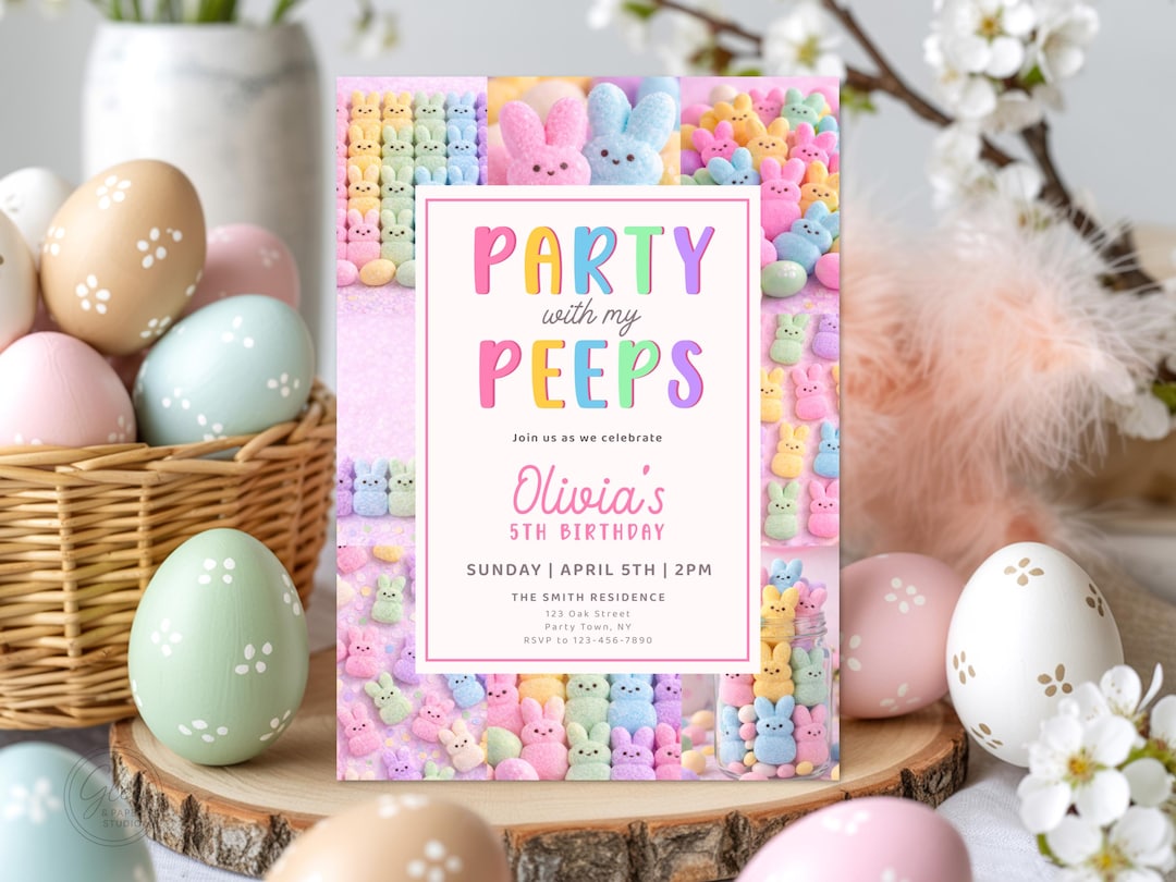 Party With My Peeps – Birthday Invitation | Easter Bunny Marshmallow ...