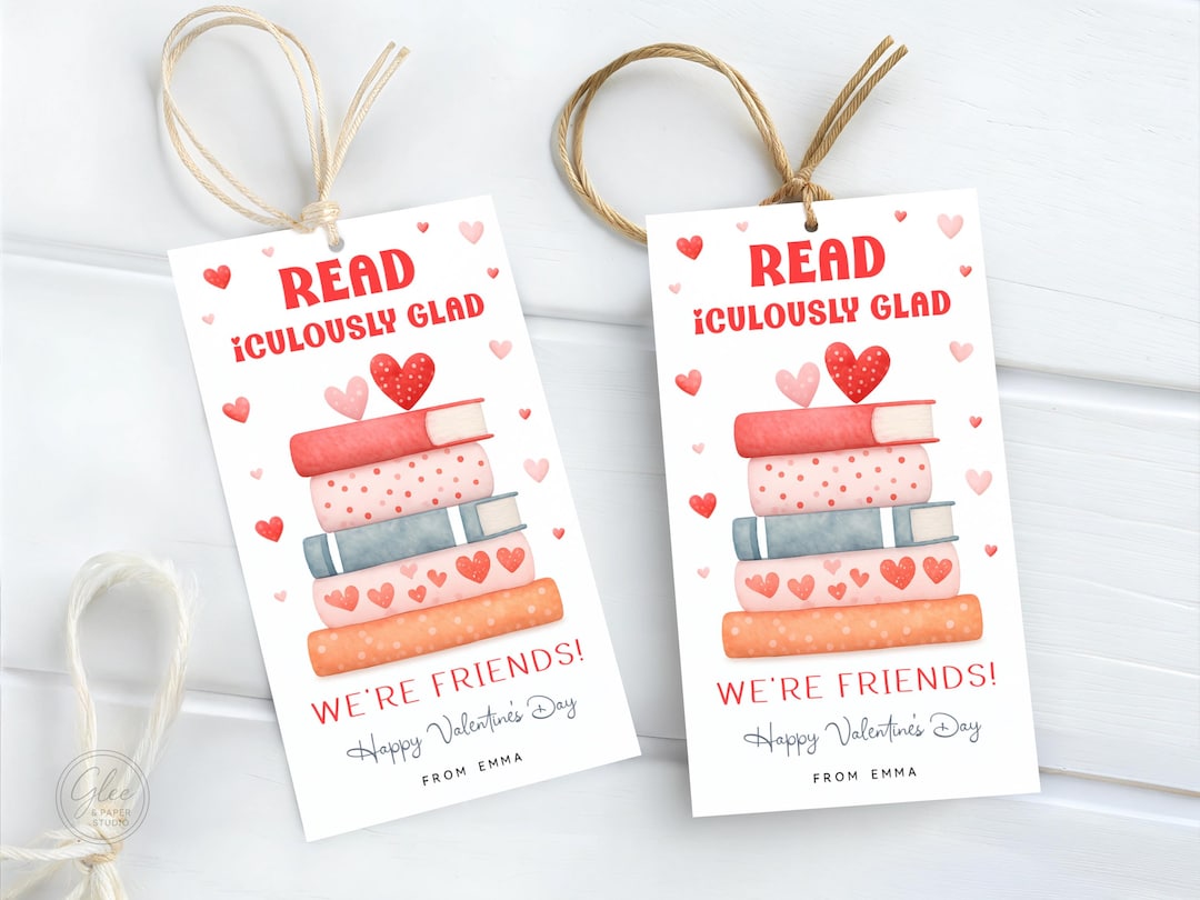 Book Stack Valentine Gift Tag | Classroom Valentine, Editable (digital ...
