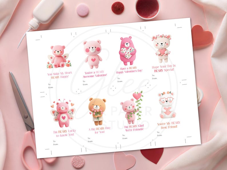 Bear Valentine Tags Printable • Kids Classroom Cards • BEARY Sweet ...