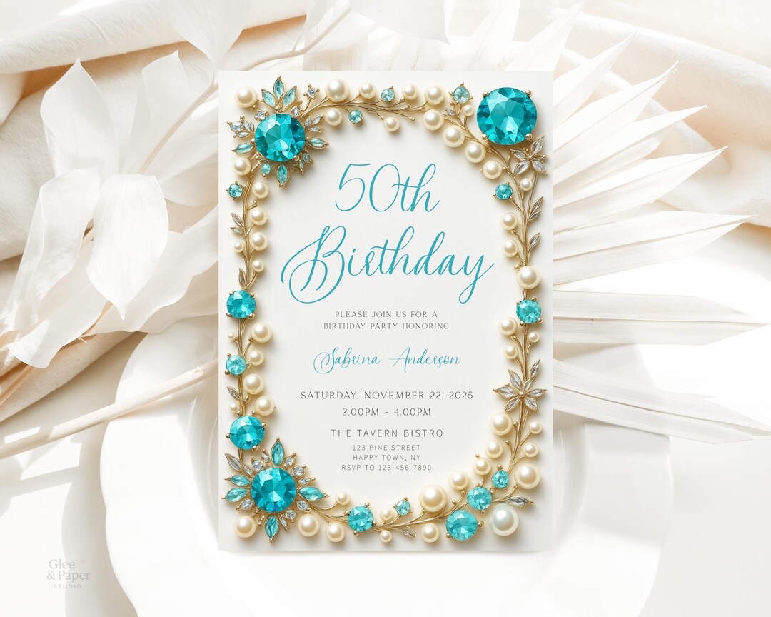 Turquoise Gem November Birthday Invitation Template: Elegant Milestone ...