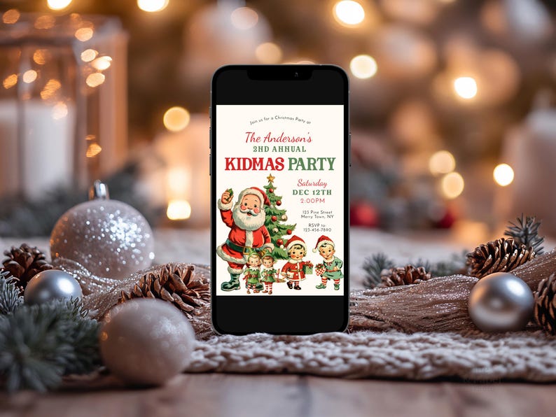 Vintage Santa Kidmas Party Invitation: Retro Christmas Evite (5x7 ...