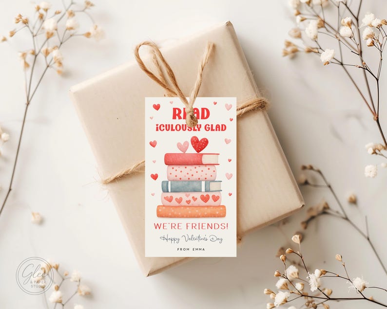 Book Stack Valentine Gift Tag | Classroom Valentine, Editable (digital ...