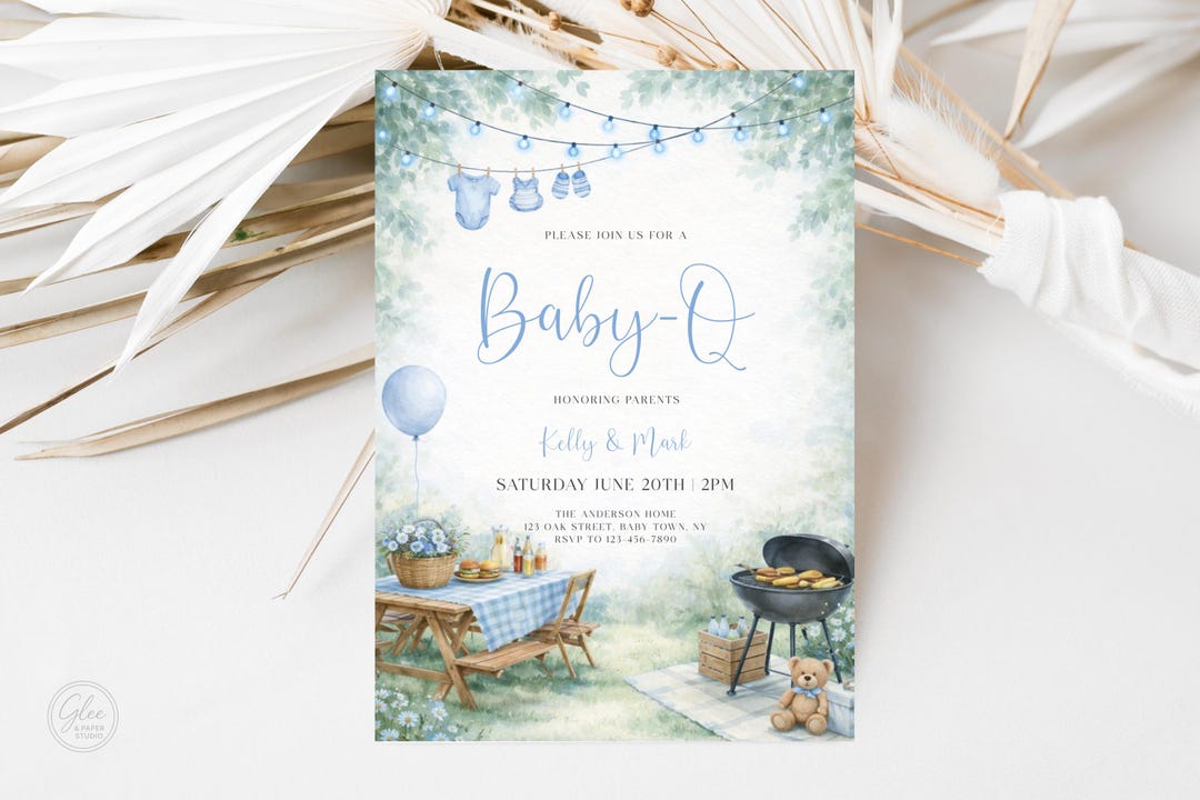Editable Blue Baby-q BBQ Baby Shower Invitation - Etsy