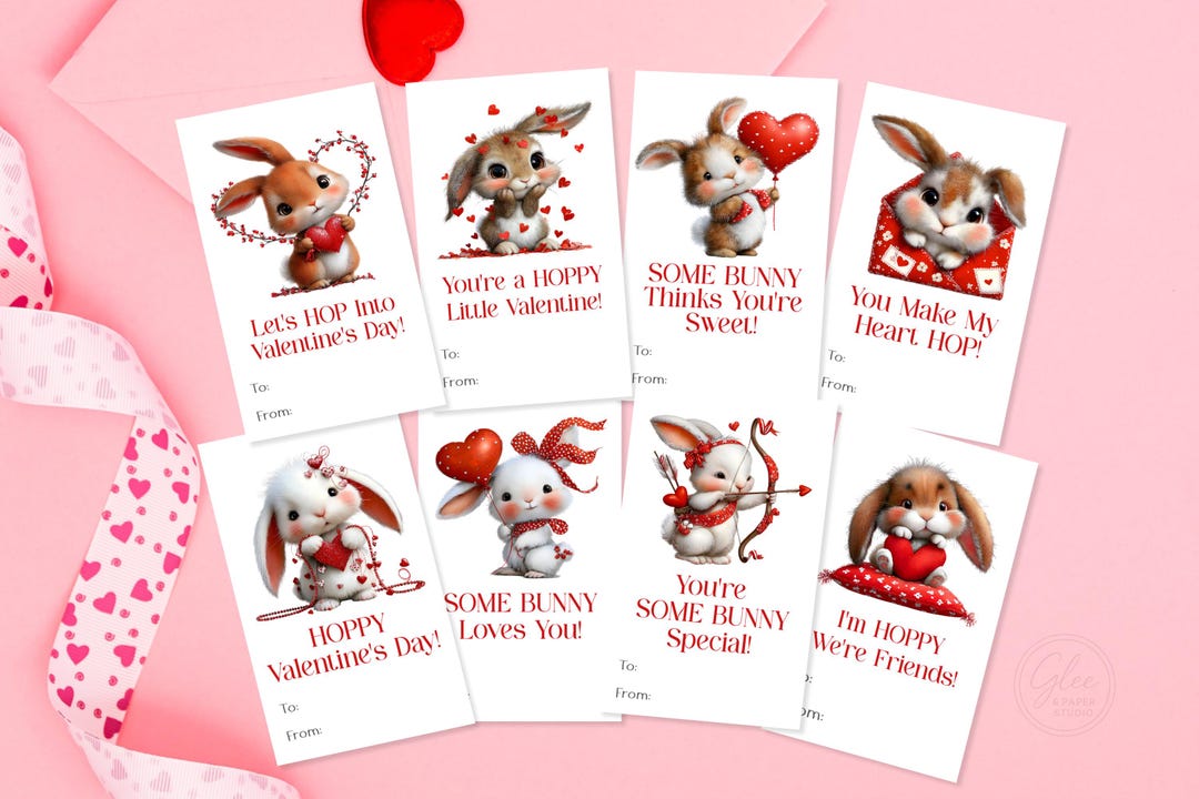 Bunny Valentine Tags Printable • Kids Classroom Cards • 2x3.5” PDF ...