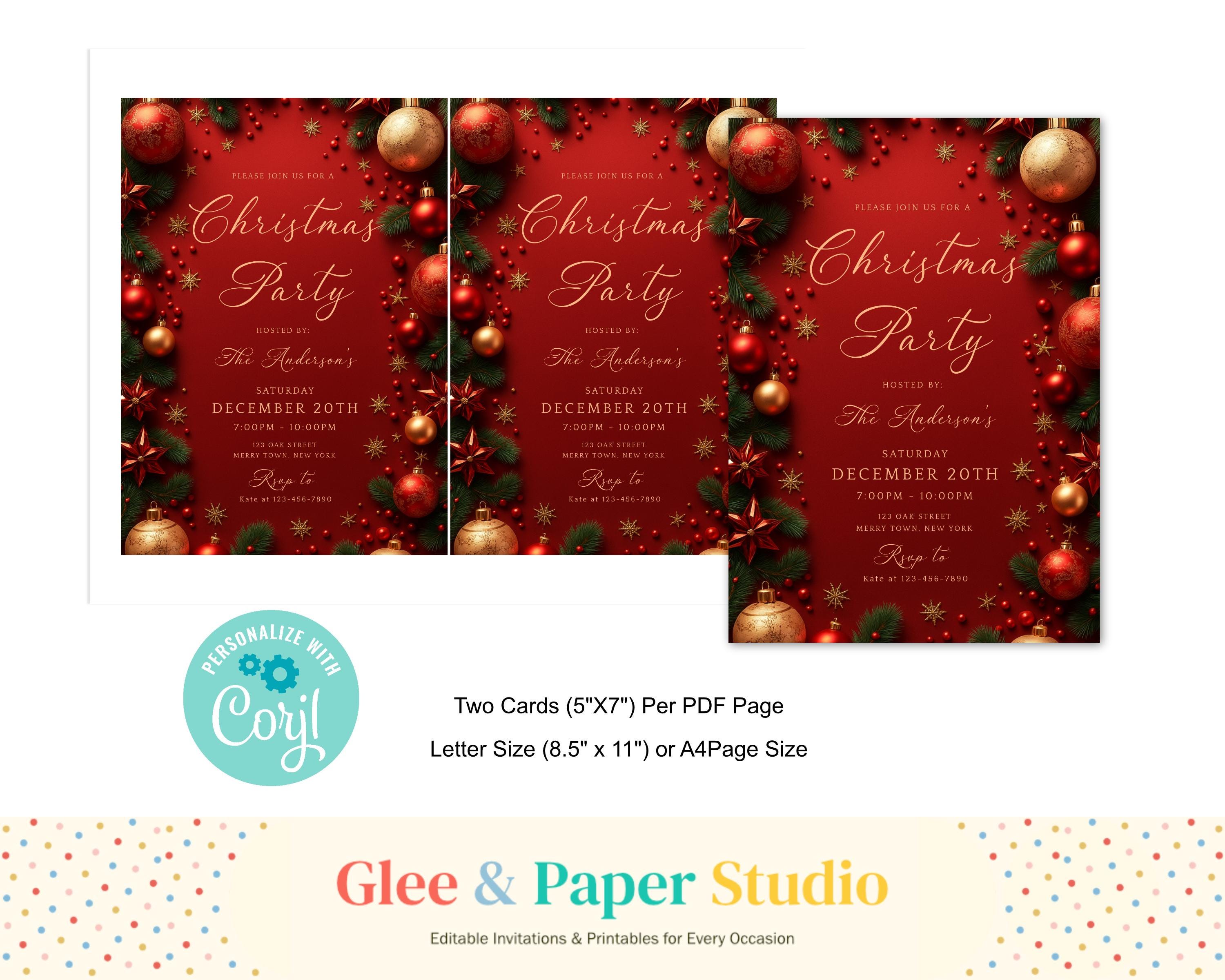 Red and Gold Christmas Party Invitation Template (JPG, PDF) - Etsy