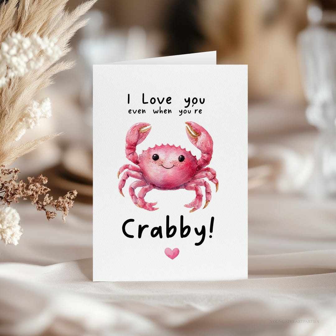 Crabby Valentine Card Printable, Funny Valentine Greeting Card, Cute ...