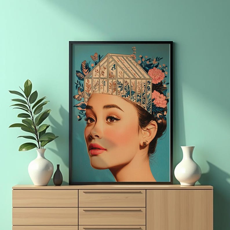 The Greenhouse Crown | Surreal Floral Woman Portrait Wall Art | 3x4 ...