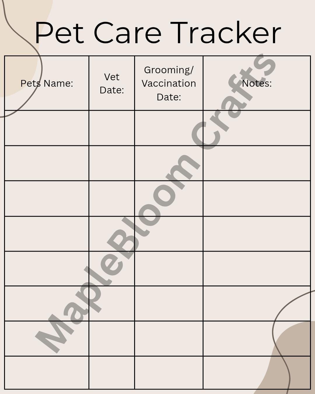 Pet Care Tracker Printable | Vet, Grooming & Vaccination Log | Pet ...