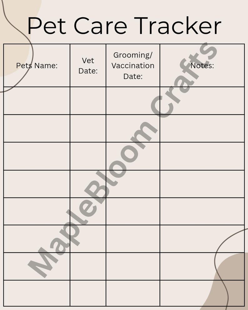 Pet Care Tracker Printable | Vet, Grooming & Vaccination Log | Pet ...