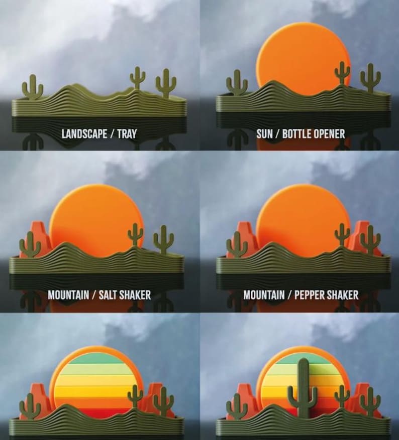 Sundowner Coaster Set – 3D Printed Sunset Drink Coasters, Cactus Desert ...