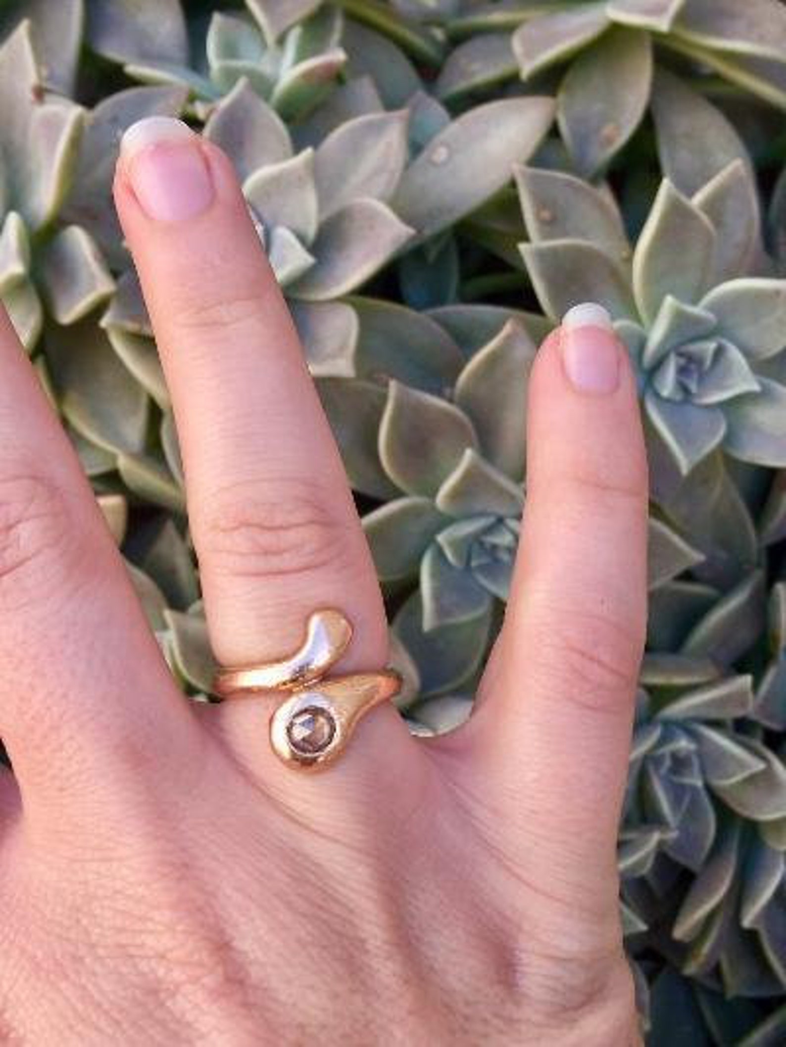 Recycled 14K ROSE GOLD Snake Ring & Set With a Rose Cut Cognac - Etsy