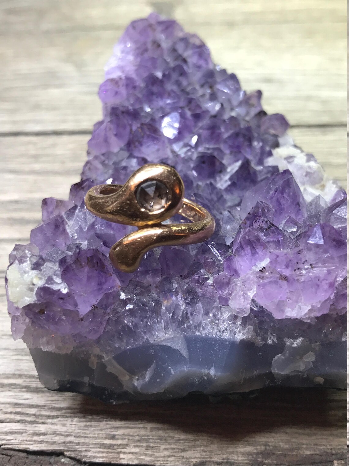 Recycled 14K ROSE GOLD Snake Ring & Set With a Rose Cut Cognac | Etsy