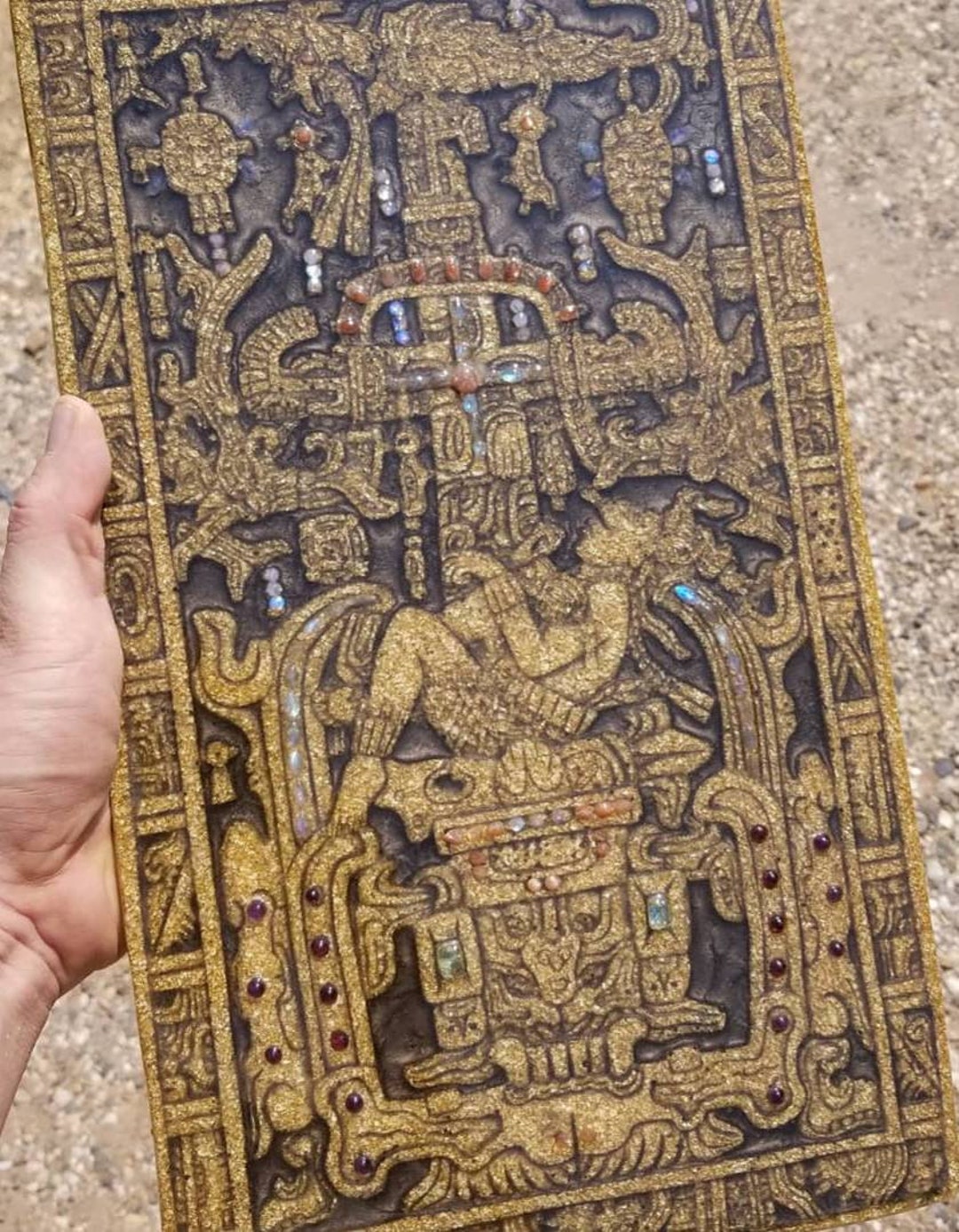 Gold Sarcophagus Lid of Lord Pakal Votan, Ancient Mayan King. Set With ...