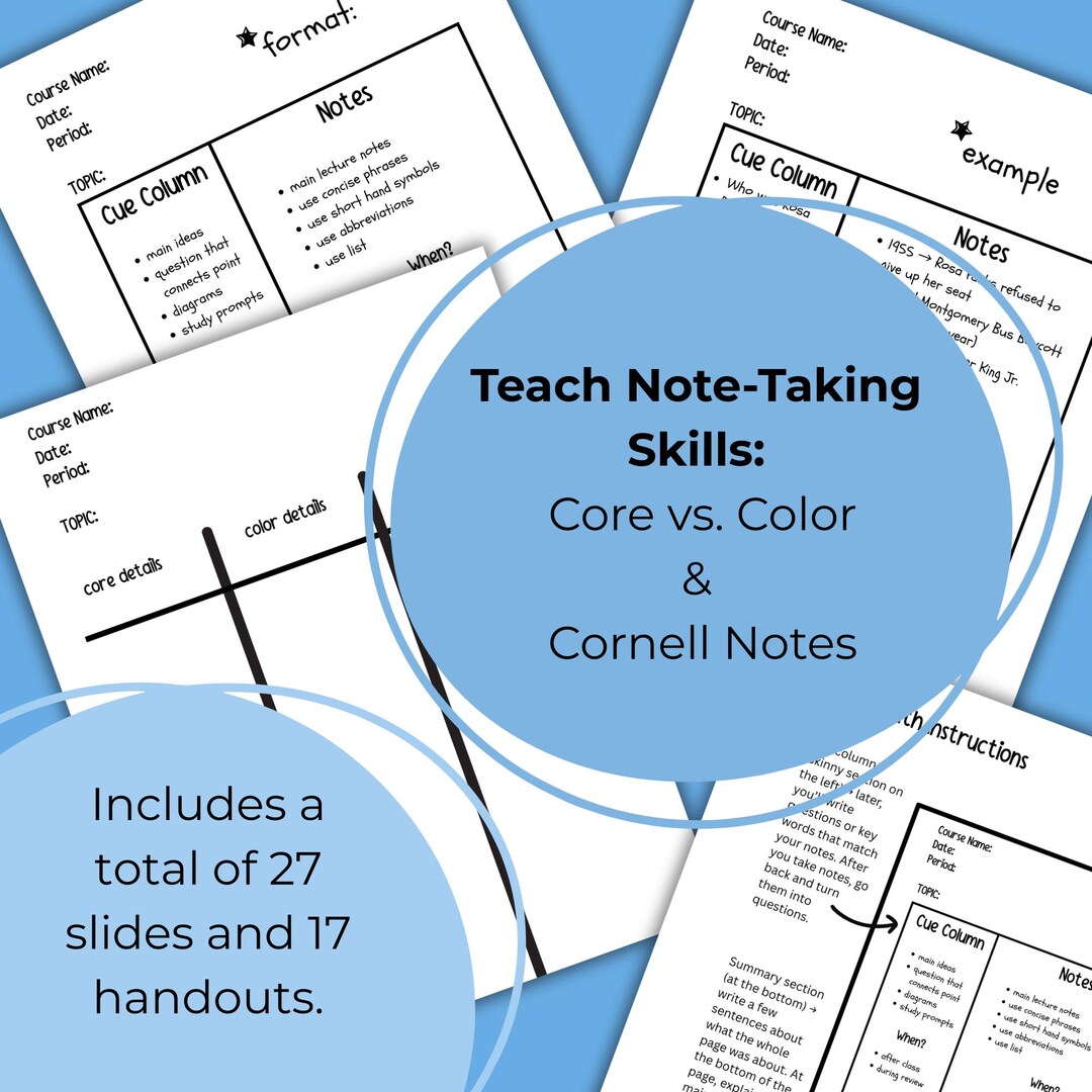 Editable Note Taking Strategies Resource Cornell Notes and Core Vs ...