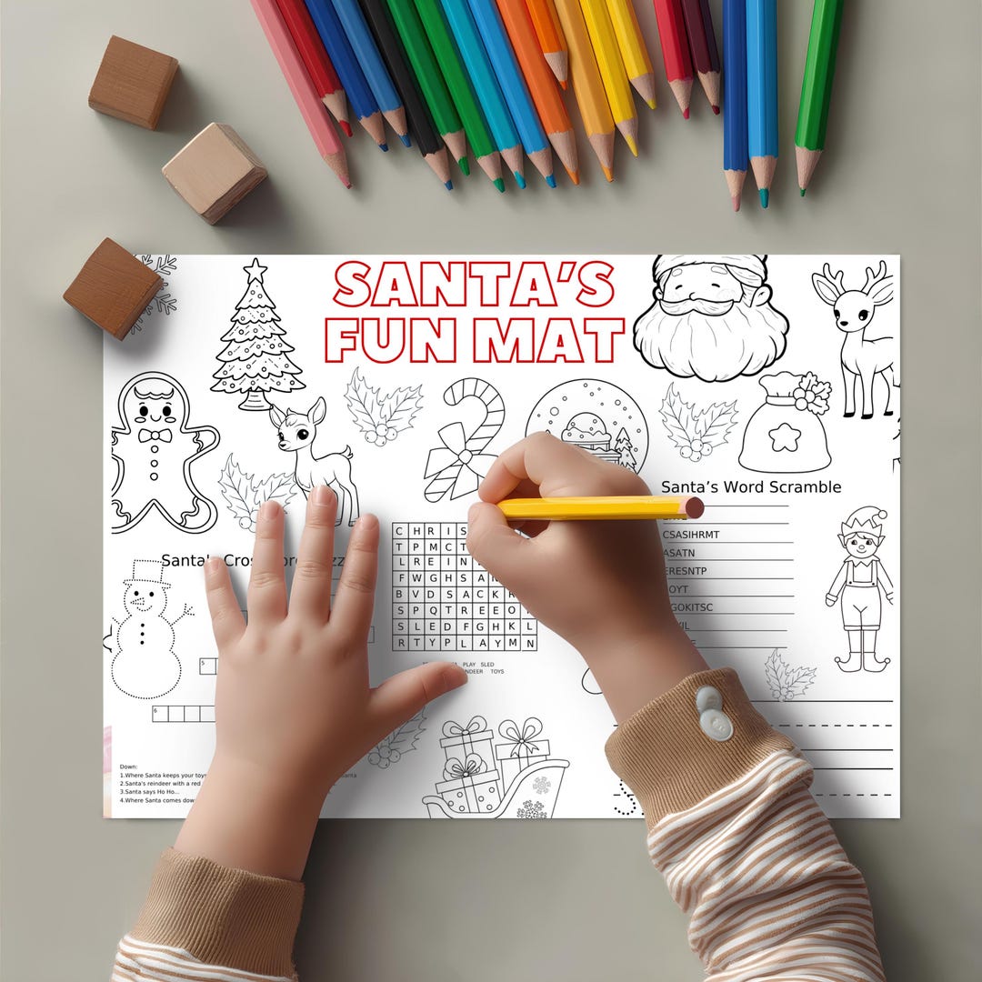 Christmas Activity Mat, Santa's Fun Placemat for Kids (printable) - Etsy