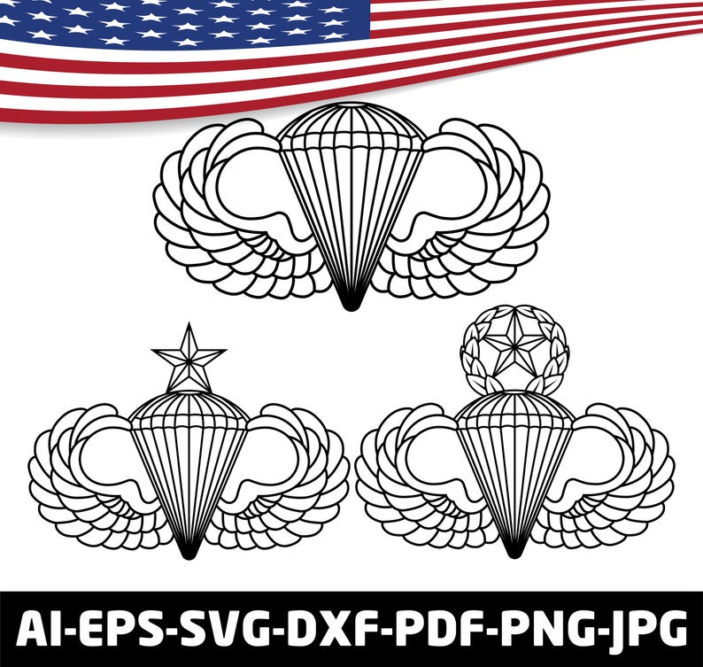 US Army Master Parachutist Badge Svg Vector, Eps, Pdf, Png , Jump Wings ...